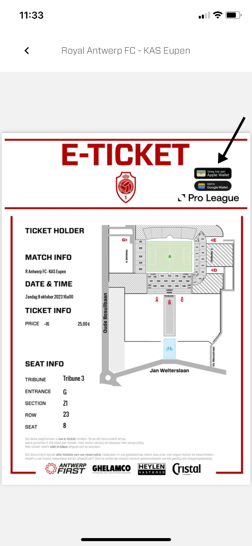 Hoe voeg ik een E-ticket toe aan mijn Apple Wallet?